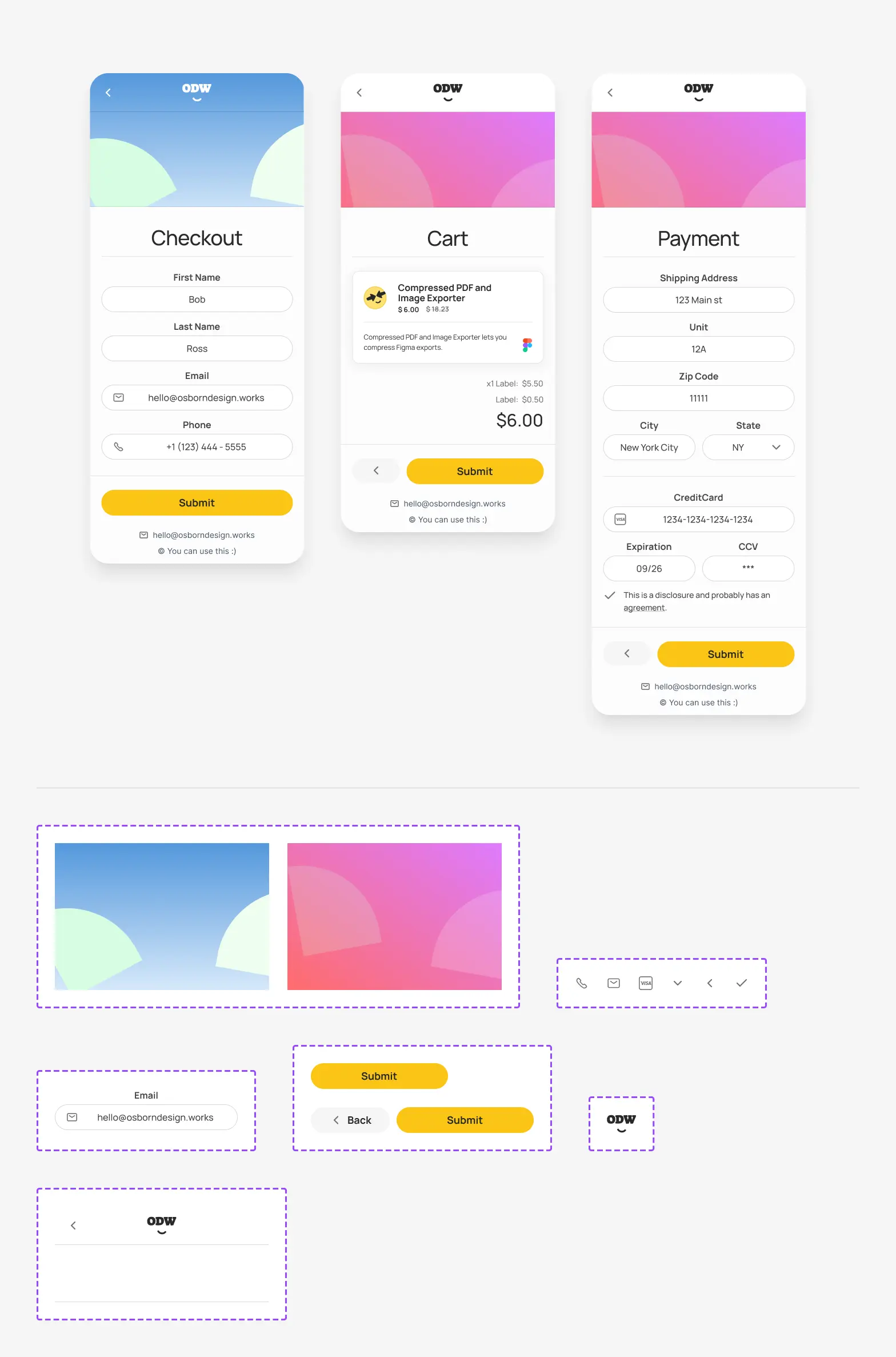 Figma Desktop Checkout Form, Layout Component | Component Collector Design System